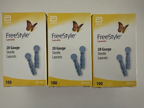 3 SEALED BOXES 100 EACH (TOTAL 300) FREESTYLE LANCETS 28 GAUGE EXP 2028 ...
