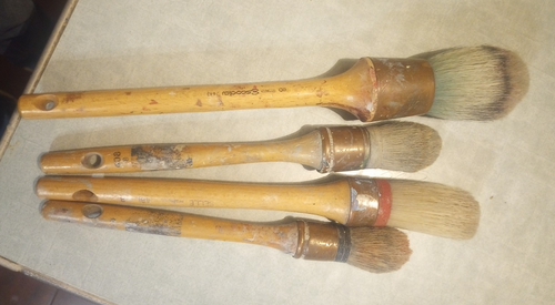 Vtg Set of 4 Wood Primitive Round Oval Rustic Decor Paint Brushes | eBay