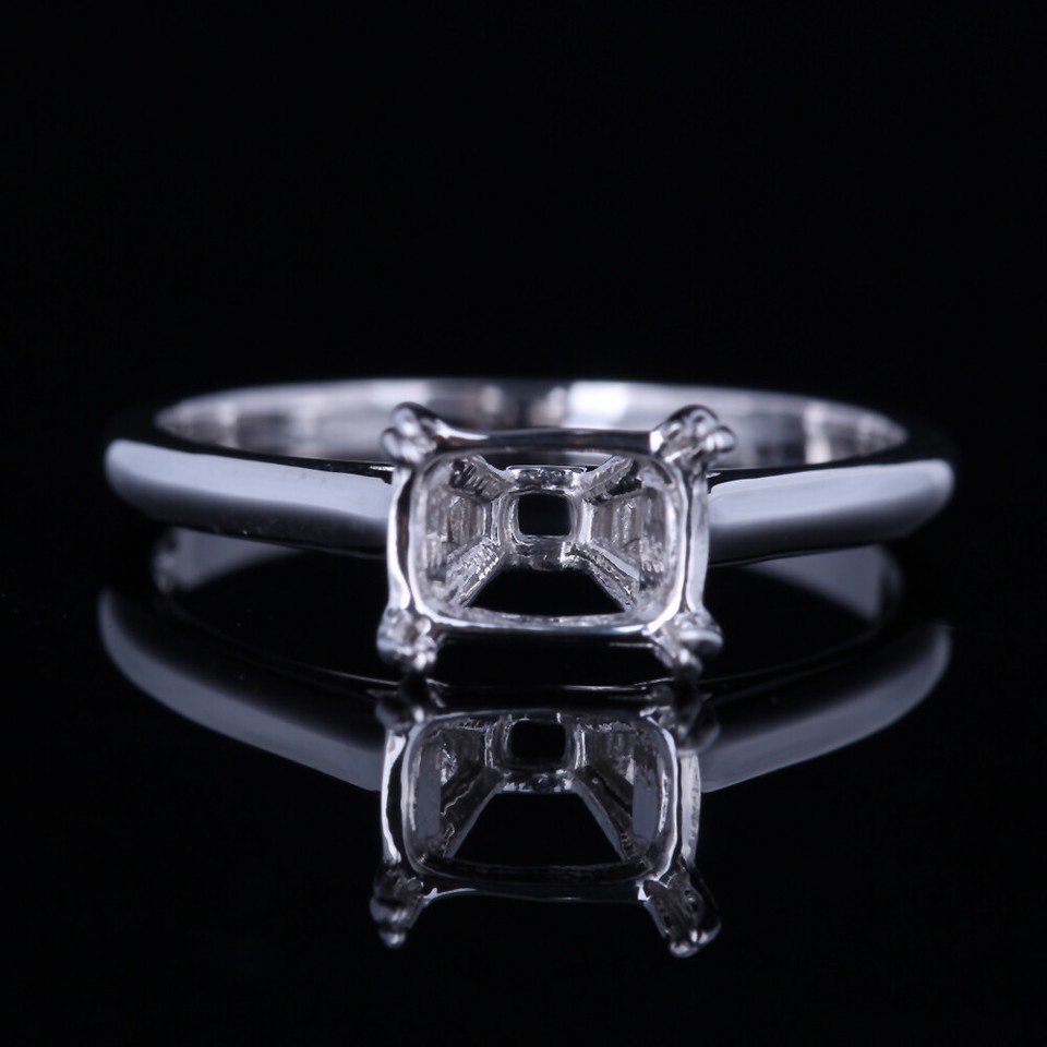 7mm x 5mm Emerald Cut Engagement Semi Mounts Solitaire Ring Sterling ...