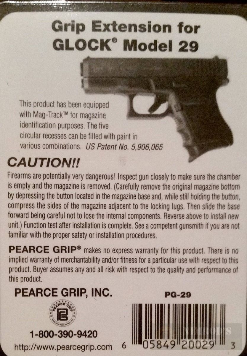 TWO Pearce Grip GLOCK 29 (10-Rd) Glock 30 (9-Rd) Grip Extensions PG-29 ...