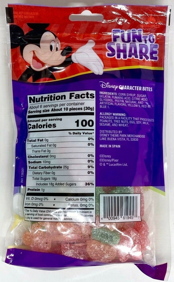 Disney Parks Candy Sour Character Gummies 6 oz Bag Character Bites | eBay
