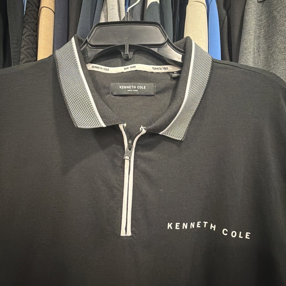 Kenneth Cole New York Men’s Polo Shirt XL Black Quarter Zip Logo Collar ...