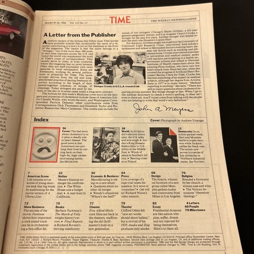 Vintage Time Magazine March 26, 1984 Cholesterol | eBay