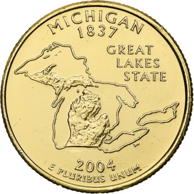[#375857] United States, Quarter, Michigan, 2004, U.S. Mint, golden ...