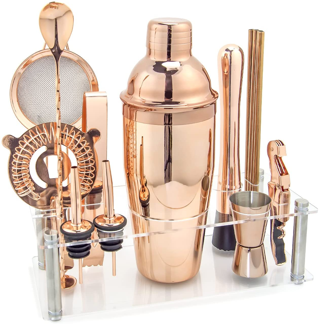 Bar Set Cocktail Shaker Set with Stand, Mixology Bartender Kit ...
