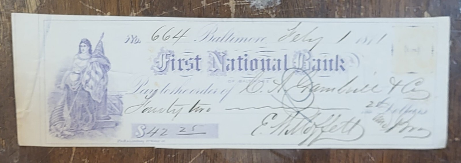 1871 Bank Check Baltimore Maryland First National Bank | eBay