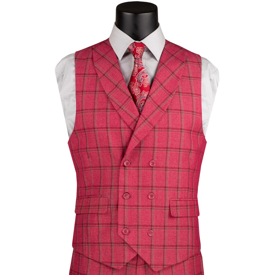 VINCI Men's Raspberry Windowpane 3pc 2-Button Modern Fit Suit - NEW | eBay