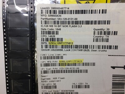 S29GL128P11TFI013 SPANSION IC 128 MB 16 BIT NOR 3.3 56PIN-TSOP SMD ROHS ...
