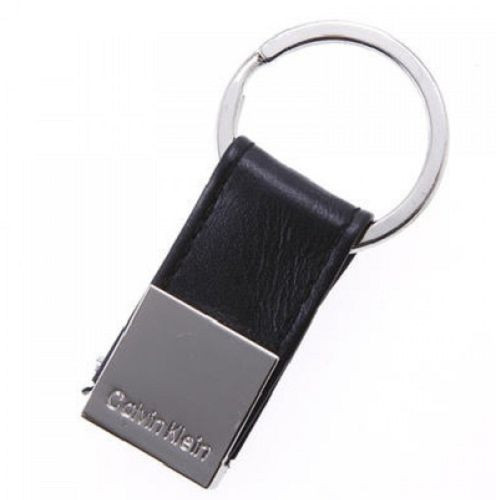 $75 Calvin Klein Men'S Black Leather Metal Key Fob Clip Holder Ring ...