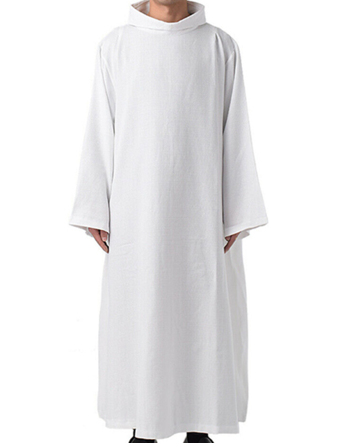 white Clerical Clergy PLEATED ALB stand-up collar priest's liturgical ...