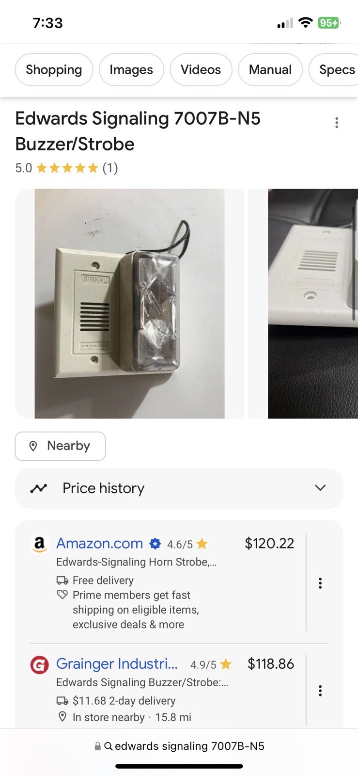 Edwards Signaling 7007B-N5 Strobe Buzzer 120VAC - White for sale online ...