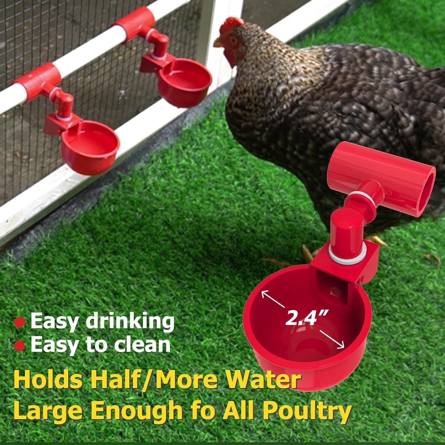 6 Large Automatic Waterer Cups Poultry Drinker Chicken with 1/2" PVC ...