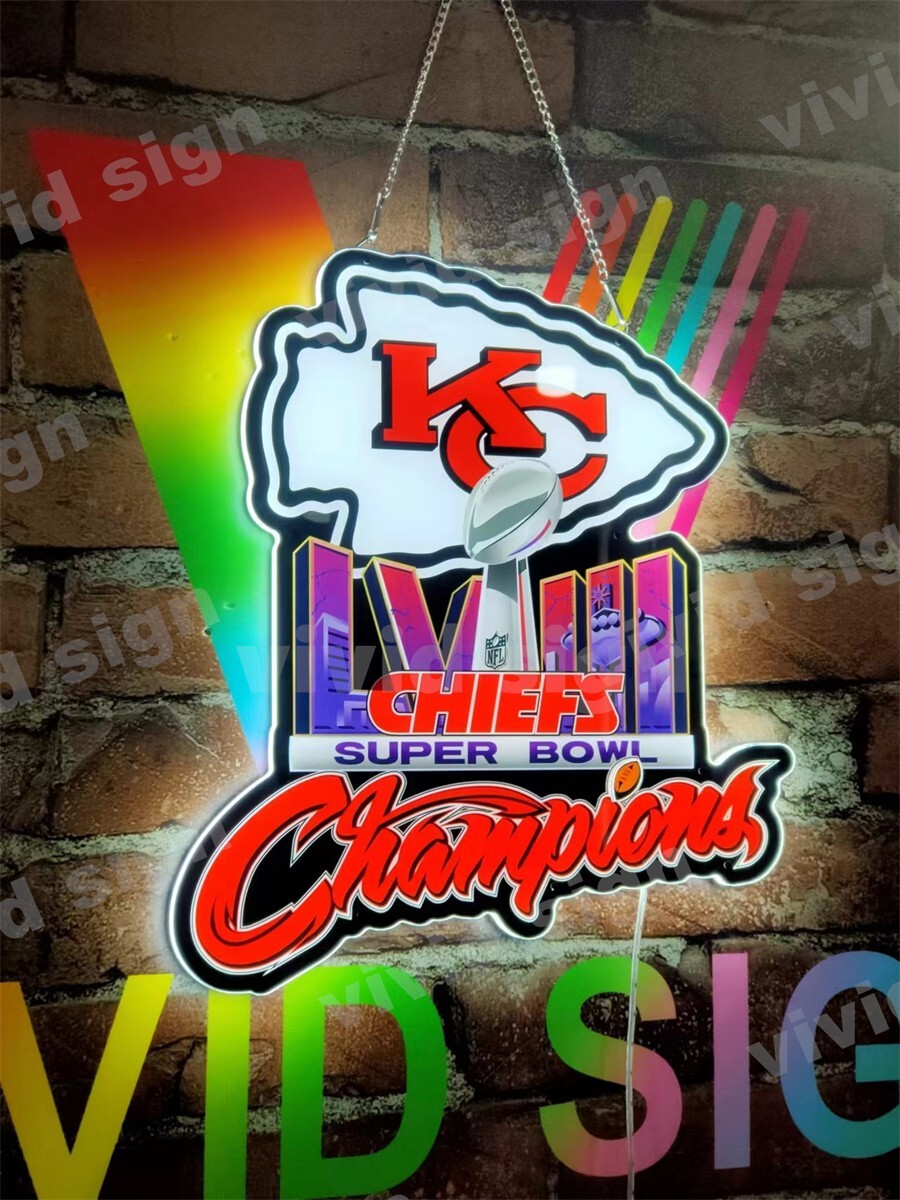 17"x15" Kansas City Chiefs LVIII Champions LED 3D Neon Sign Light Lamp ...