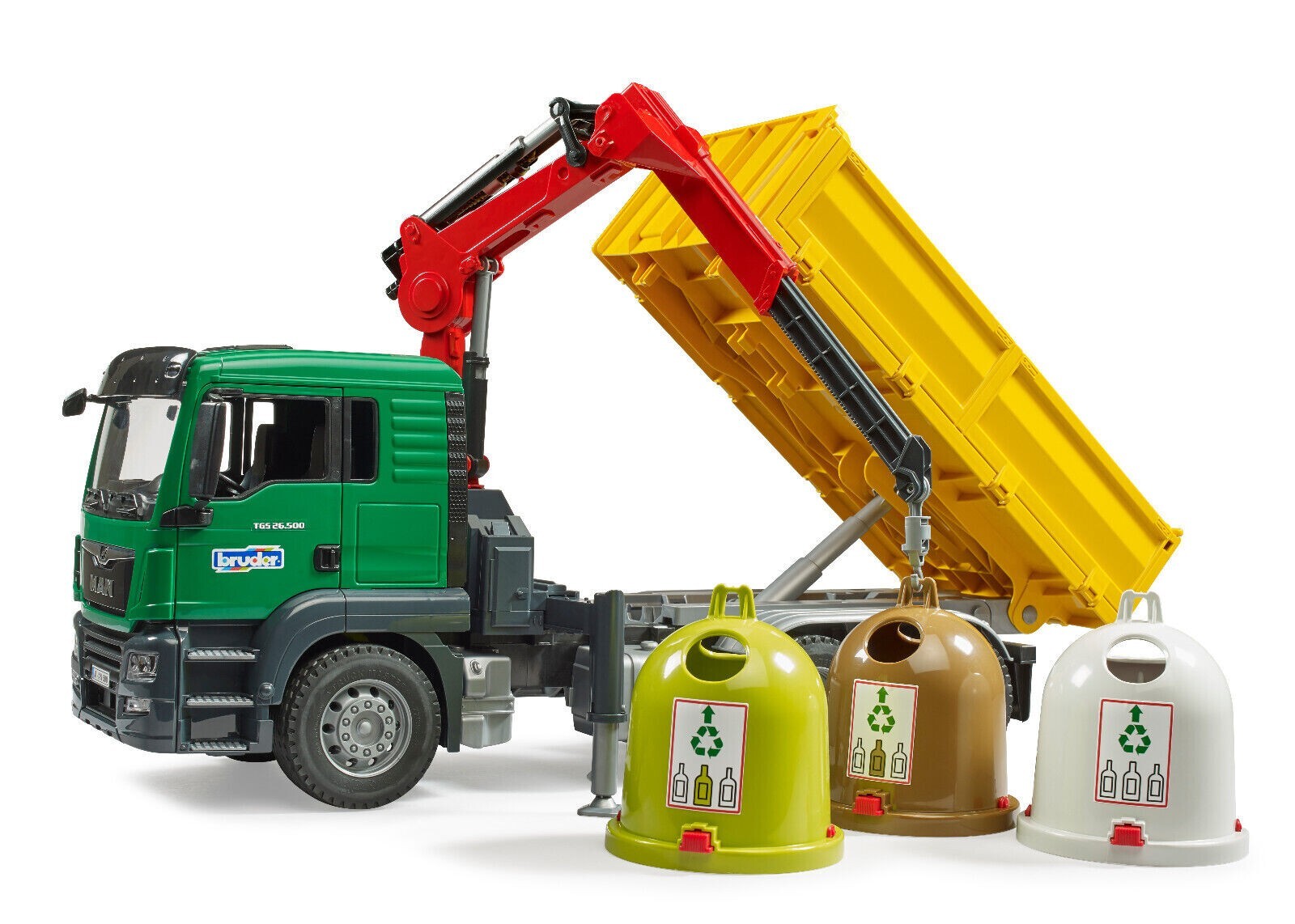 Bruder 03753 MAN TGS Kipper mit Ladekran Altglas Container Recycling ...