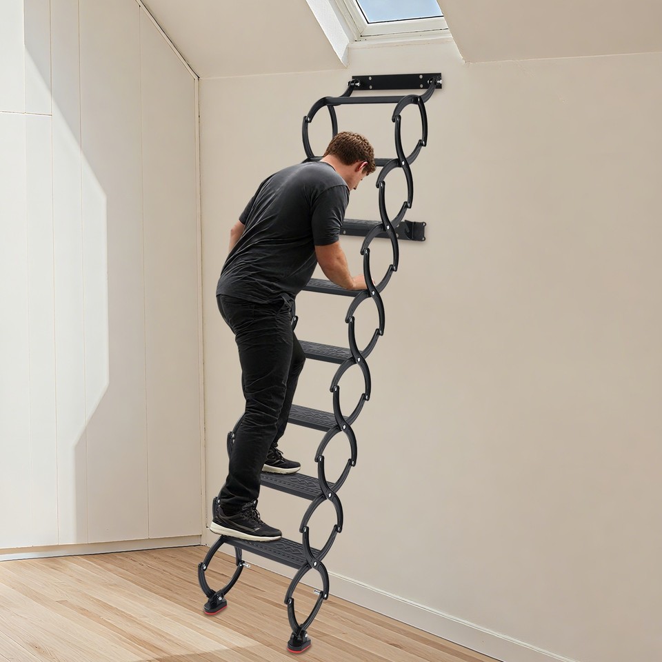 Folding Ladder Telescoping Step Ladders Retractable Folding Stair Wall ...
