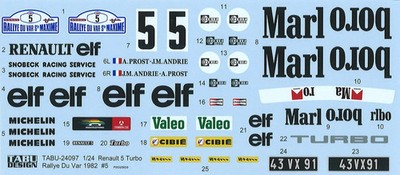 Autocollant Tab Design 1/24 Renault 5 Turbo Rally France du Var 1982 ...