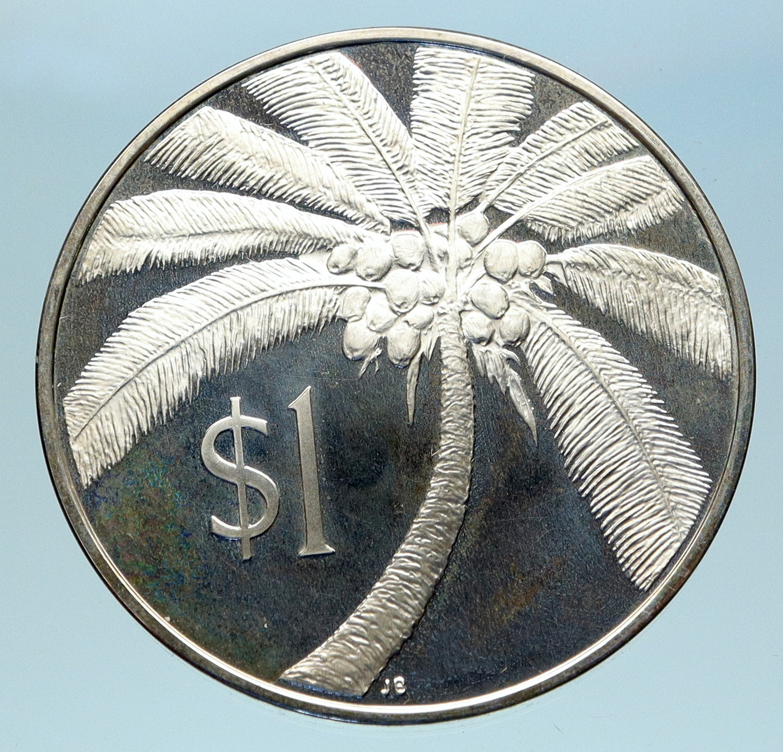 1974 SAMOA UK British Tanumafili II Palm Antique OLD Genuine Silver ...