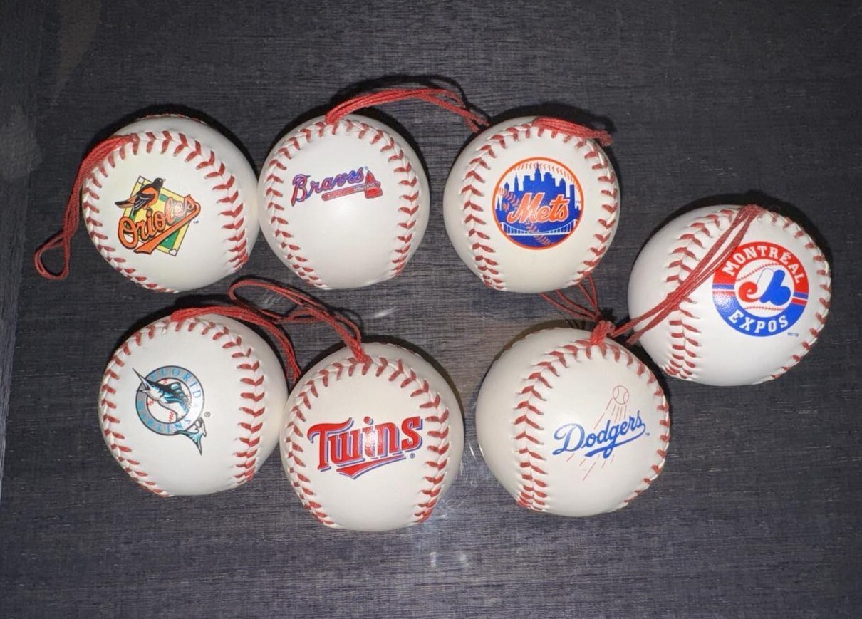 MLB Set of 7 FOTOBALL Mini Baseball Shaped Hanging Ornaments ~ Expos ...