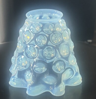 Vintage Opalescent Glass Light Lamp Shade Ruffle Edge Hobnail Coin Dot ...