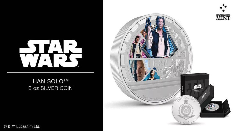 2023 New Zealand Mint Star Wars: Han Solo 3 oz Colorized Proof Silver ...