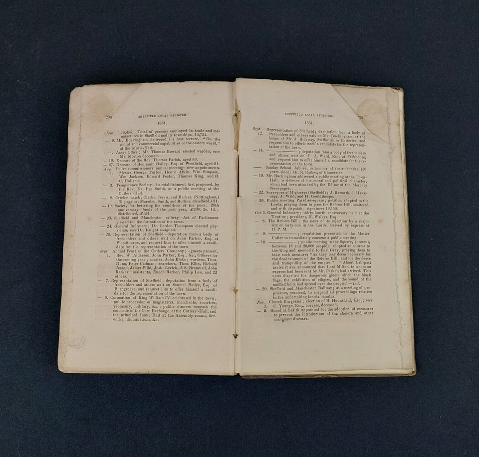 1830 The Local Register and Chronological Account of Sheffield | eBay