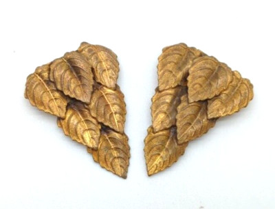 Vintage 1950s Gold Brass Toned Cascading Leaves Dress Clips Skirt Fur ...