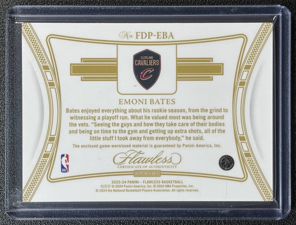 EMONI BATES 2023-24 PANINI FLAWLESS ROOKIE DUAL PATCHES GU PATCH RUBY ...
