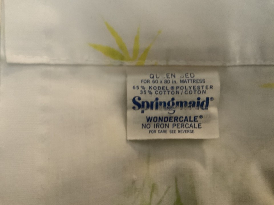 Vintage Springmaid Floral Sheet Set Full Queen White Yellow Green Daisy ...