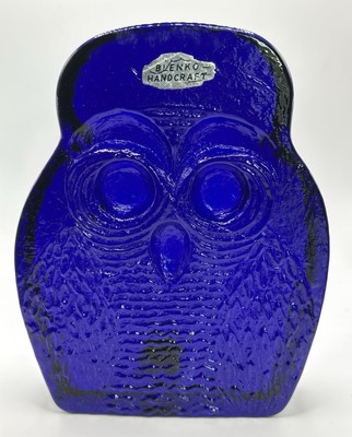 Blenko Handcraft Owl Bird Bookend 7” Cobalt Blue Glass Vintage | eBay