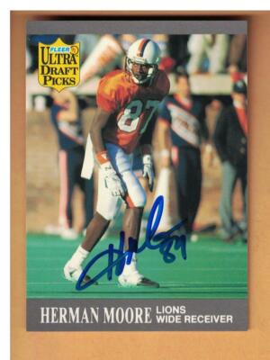Herman Moore AUTOGRAPHED 1991 ULTRA FOOTBALL ROOKIE CARD SIGNED DETROIT ...