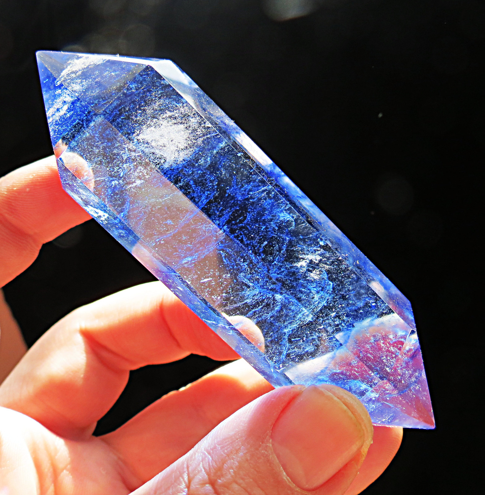 5A++ 8 sided colour Stunning ocean blue smelt quartz crystal DT point ...