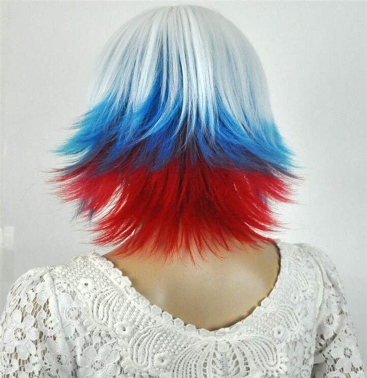 Hot Sell Fashion Short White Blue Red Straight Women Lady Hair Wig Wigs ...