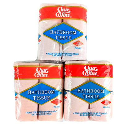 Vtg Pink Toilet Paper Tissue Lot of 3 4-Roll Packages Shur Fine Movie ...