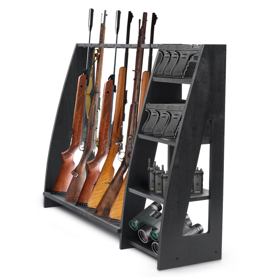 Gun Rack 10-Slot Wood Gun Rack Gun Display Rack holds 10 Rifles Gun ...