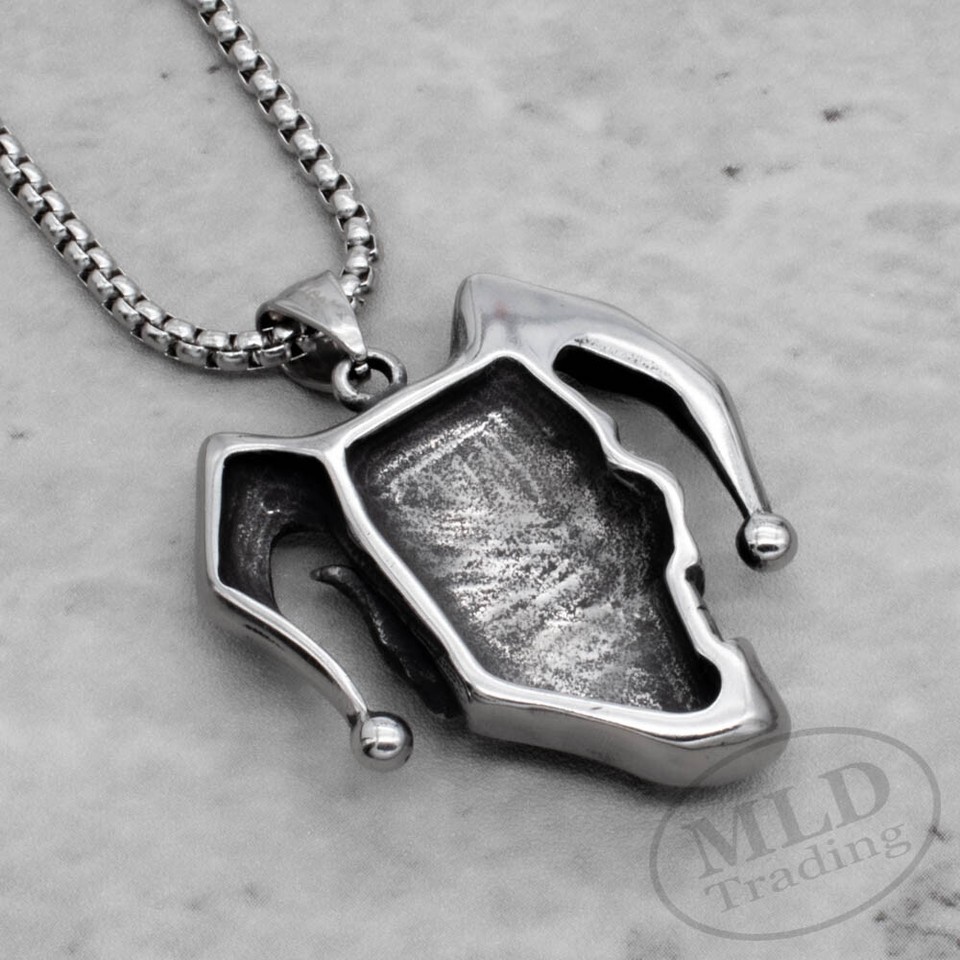 Silver Stainless Steel Evil Clown Jester Joker Pendant Necklace w 22 ...
