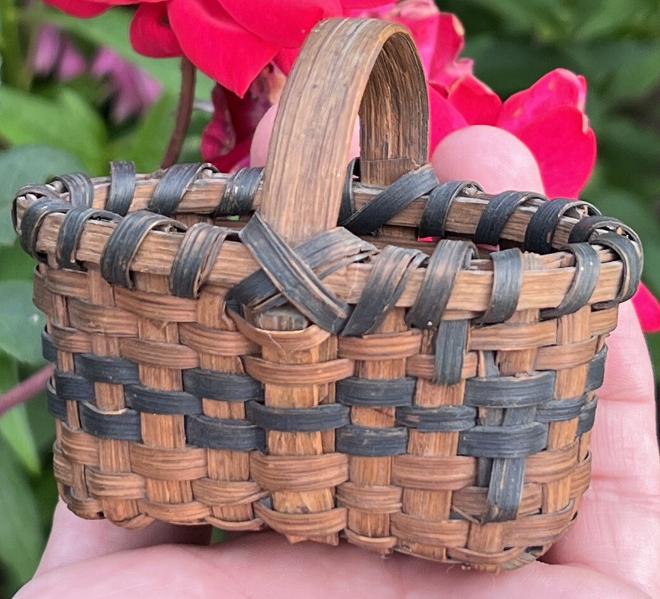Early Antique Primitive Miniature Basket Split Oak Early Basket 3”Color ...