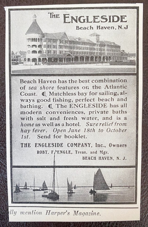 THE ENGLESIDE Beach Haven,NJ Hotel Building Sail Boat Photo Antique1909 ...
