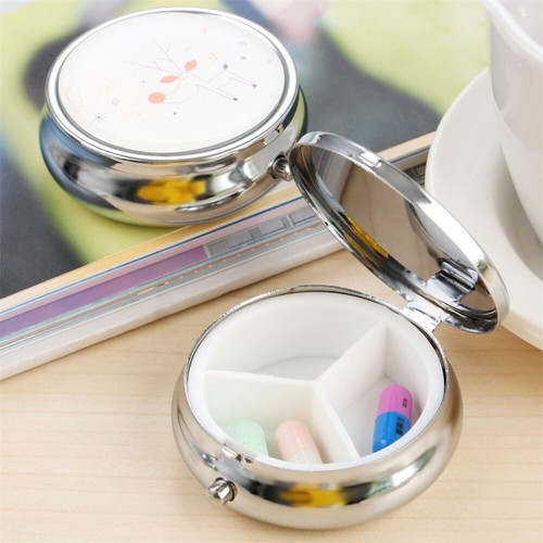 1/3Pcs 3 Slots Metal Round Pill Box Medicine Vitamin Capsule Organizer ...