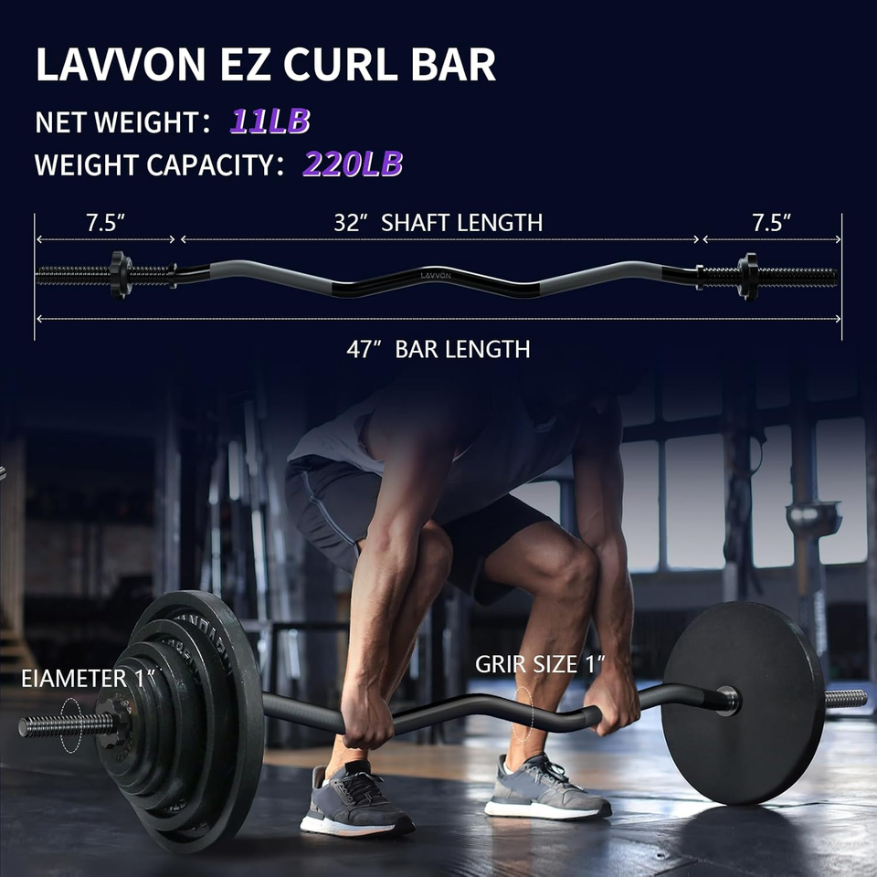47" EZ Curl Bar Weight Lifting Bar, 1-Inch Curling Bars for Weight ...