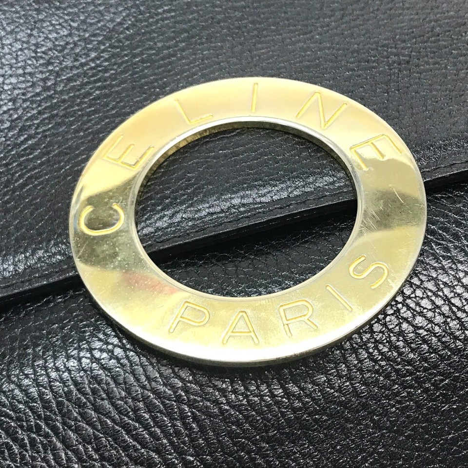 CELINE vintage Circle logo One Shoulder Bag Hand Bag Leather Black x ...