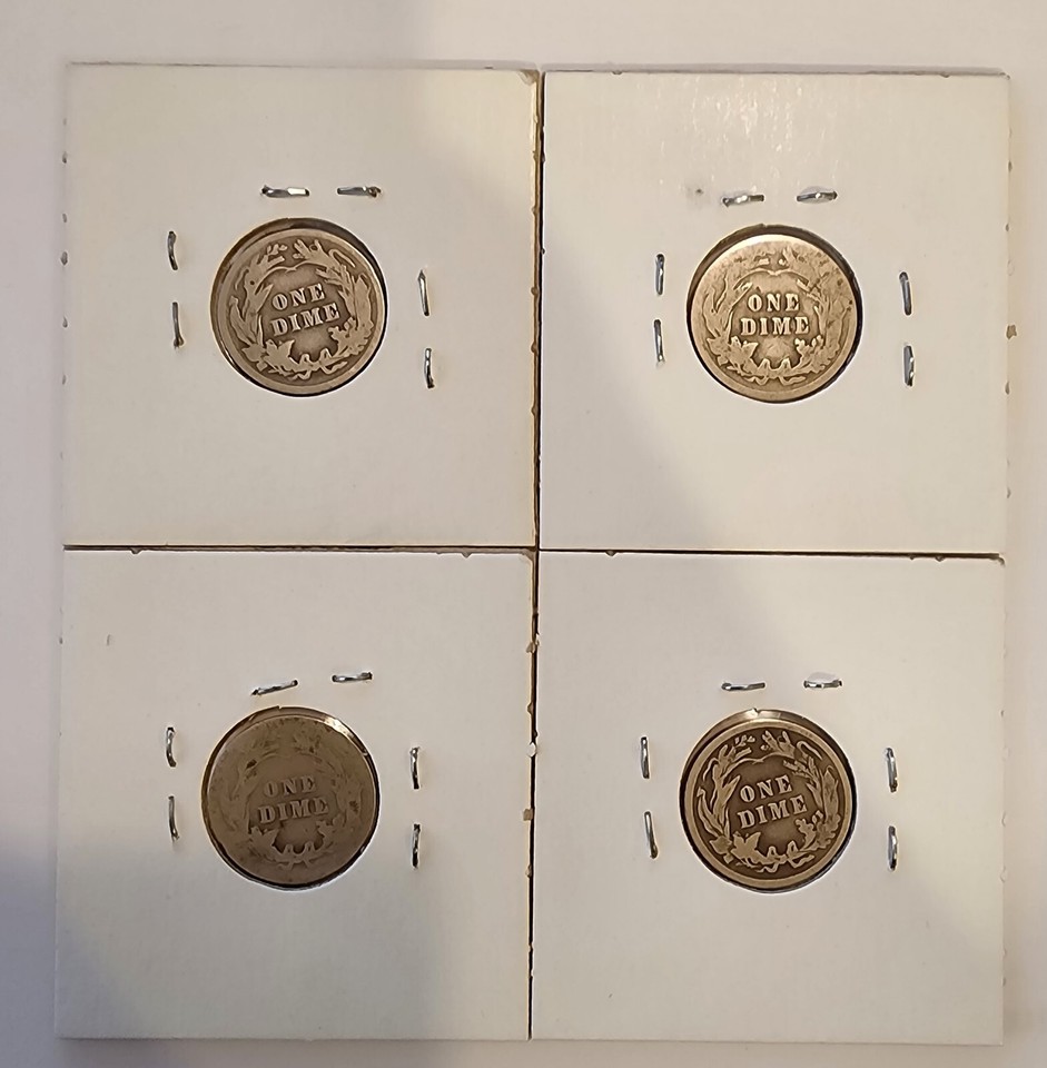 1913 Barber Dime Set of 4 USA 10c Silver Coins | eBay