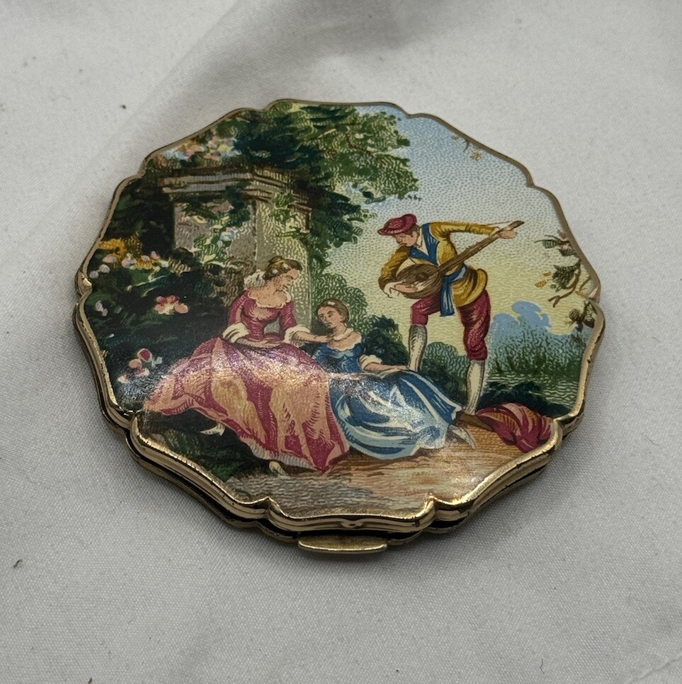 Vintage Stratton Powder Compact Enamel “THE MUSIC LESSON” 1950’S Gold ...
