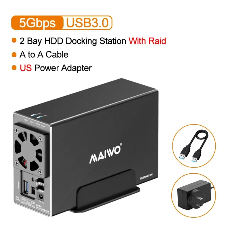 3.5 In HDD Case SATA RAID Storage Enclosure Dual Bay Hard Drive Docking ...