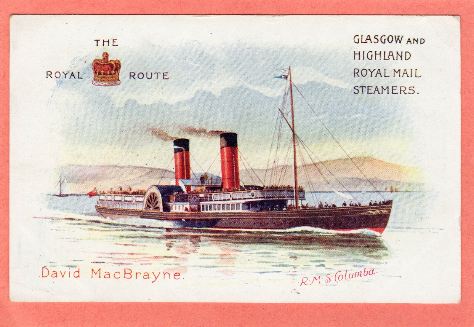 David MacBrayne Royal Mail Paddle Steamer RMS Columba Advertising pc ...