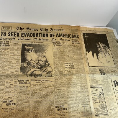 RARE 1936 Christmas Eve Roosevelt Newspaper Santa Native American By ...