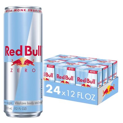 (24 Pack) Red Bull Zero Sugar Free Energy Drink with Monk Fruit Extract ...