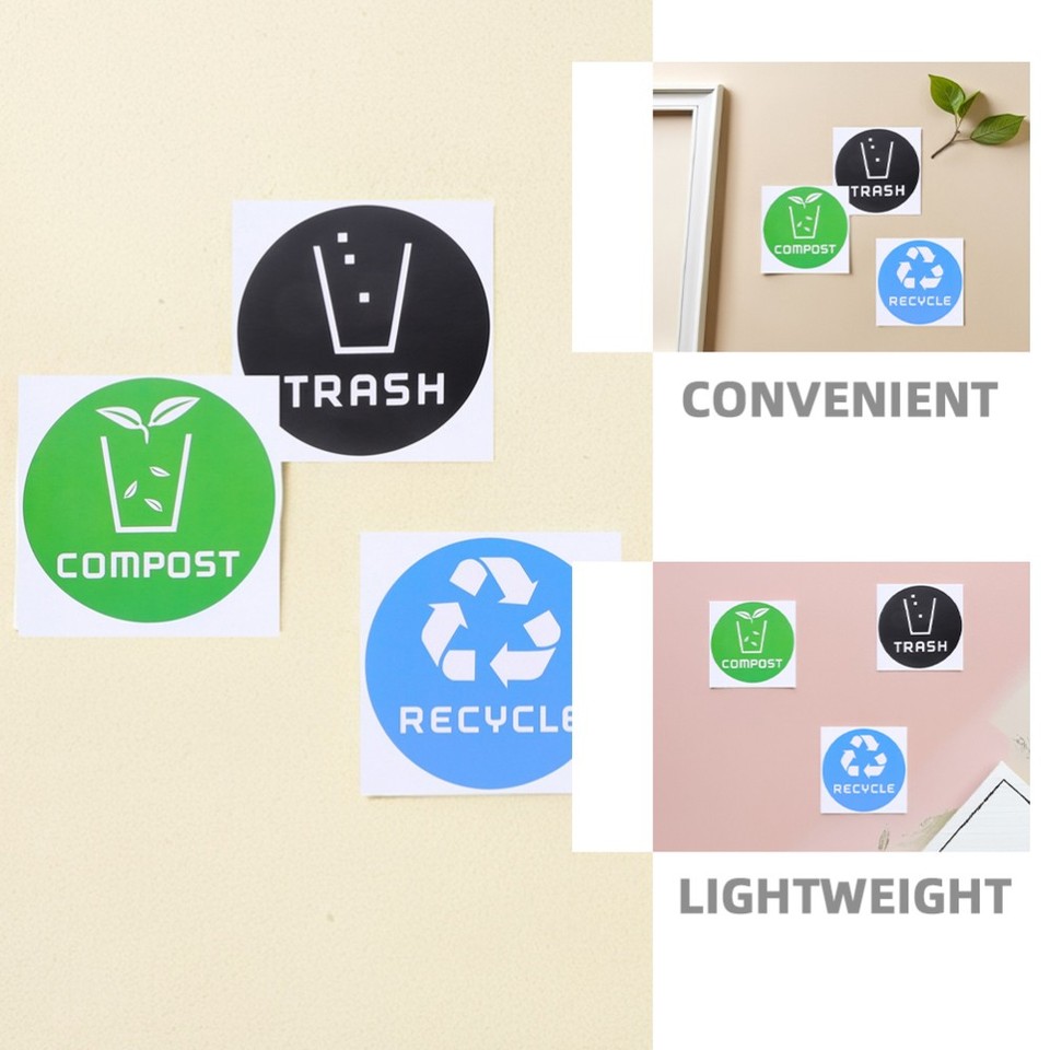 12 Pcs Garbage Sorting Stickers Waste Container Trash Can Plastic ...