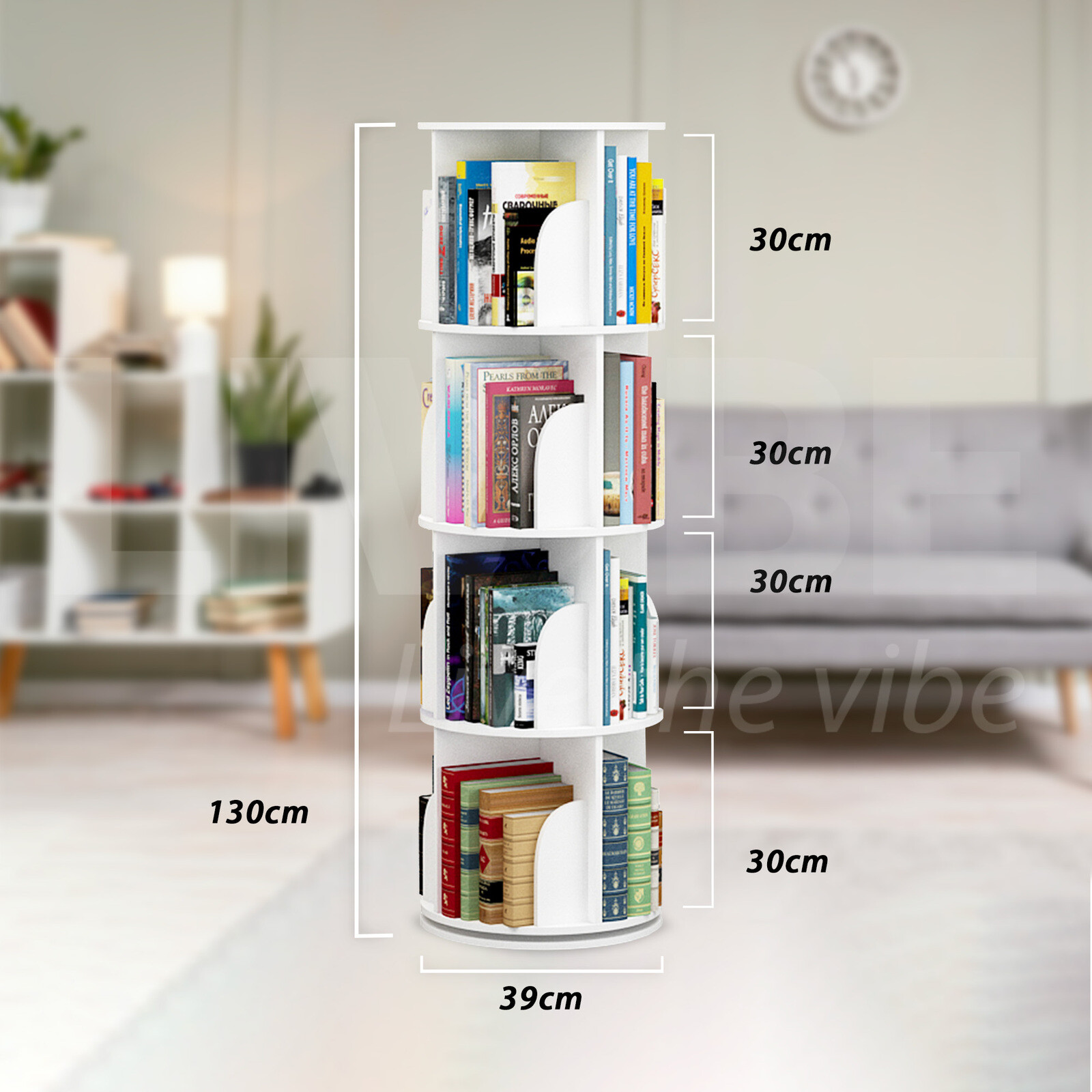 MIUZ Rotating Book Storage Shelf Bookcase Rotating Display Stand White ...
