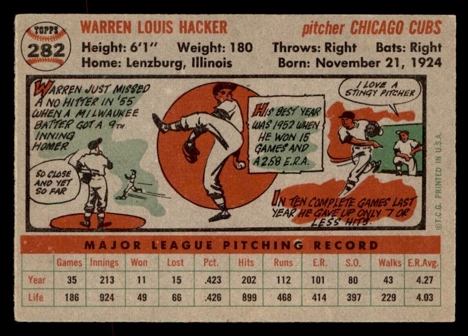 1956 Topps Baseball #282 Warren Hacker EX/MT *i1 | eBay