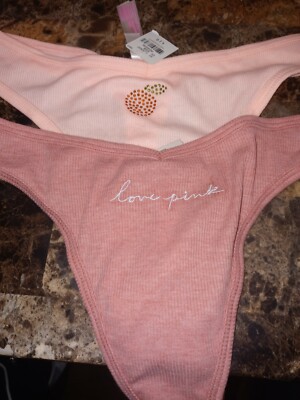 Victorias Secret Sexy PINK 2 Pair BLING Rhinestones Thong String V-Cut ...